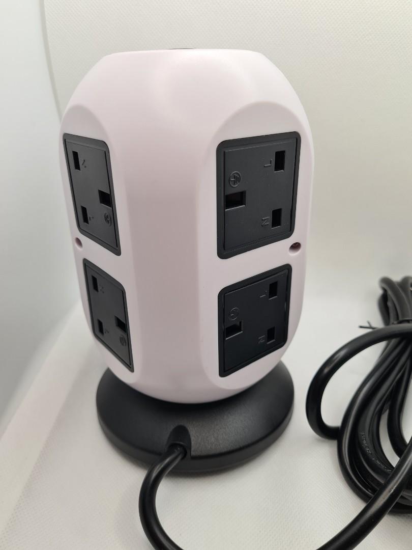 Extension Lead Tower Power Strip Socket with USB 4 USB Ports 8 Way ...