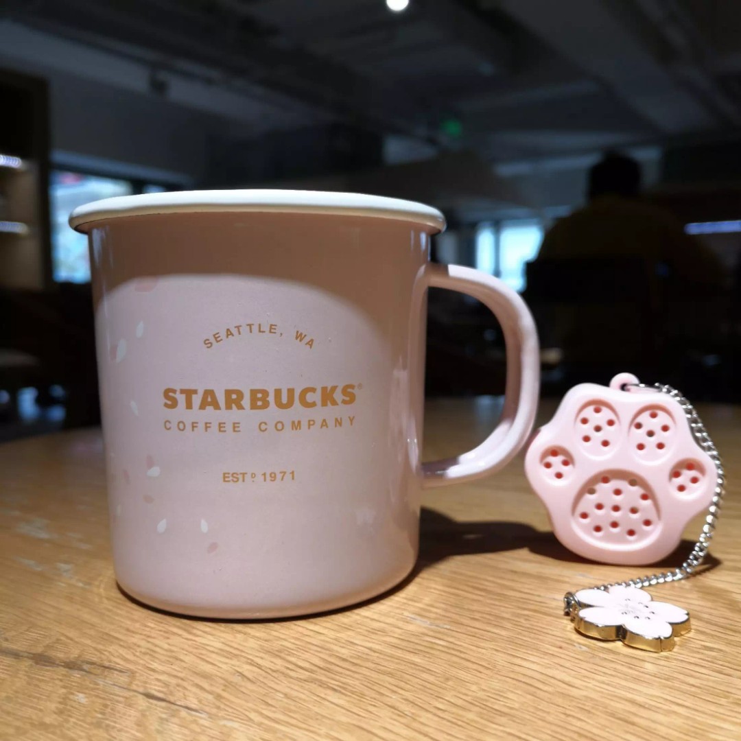 Starbucks Sakura Pink Flower 13oz Enamel Cup & Cat Paw Tea infuser ...