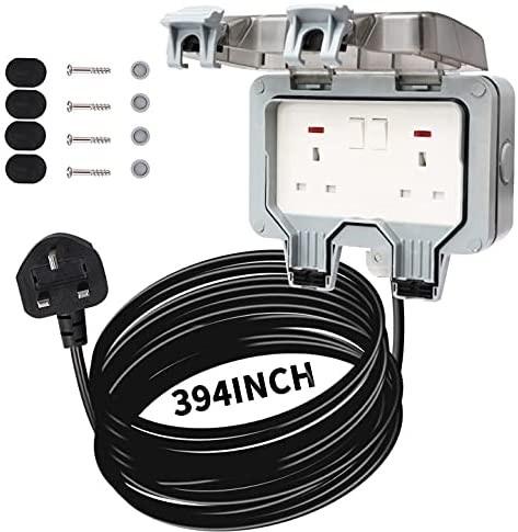 3625) YUNYODA Outdoor Waterproof Double Socket with 32FT/10M Extension ...