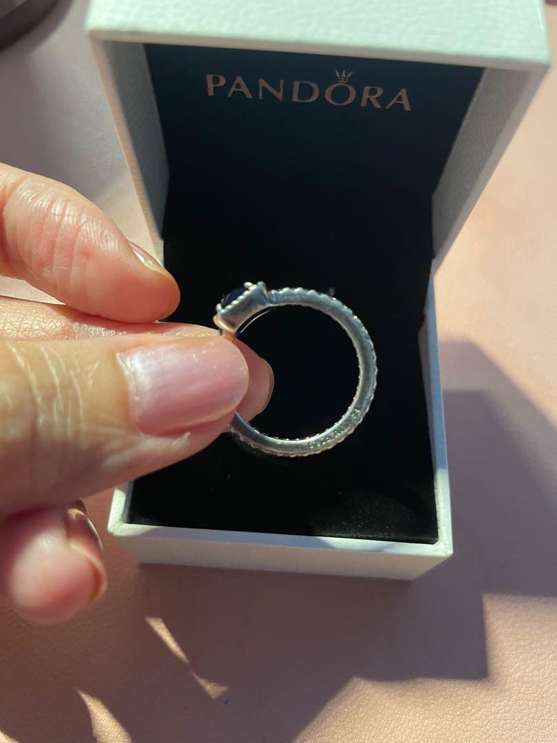 Authentic Pandora Blue Square Sparkle Halo Ring, Women's Fashion ...