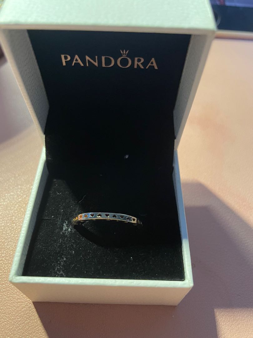 Authentic Pandora Rose Gold Hearts & Pandora Logo Ring, Women's Fashion ...