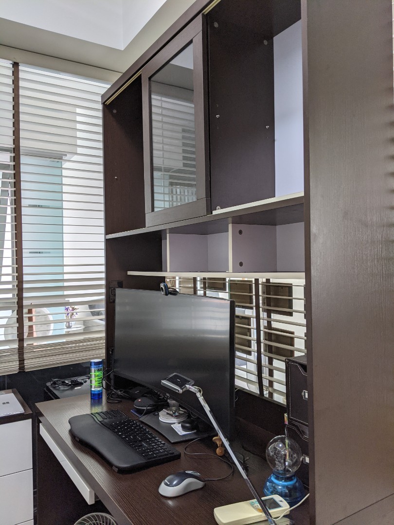 Computer desk with book and display cabinet, Furniture & Home Living ...