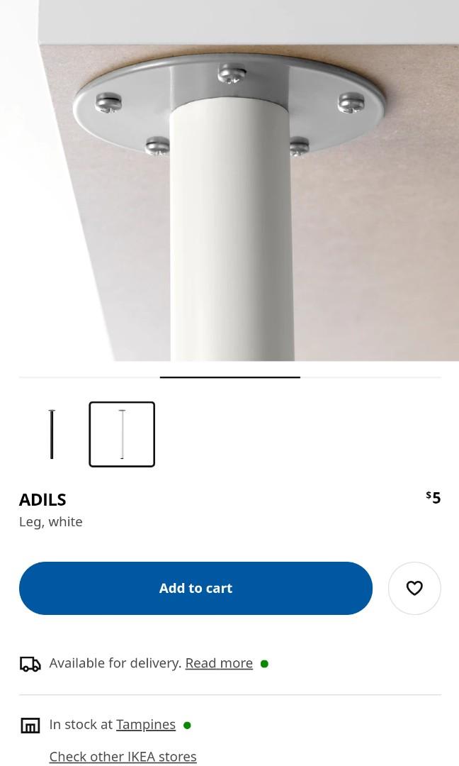 IKEA ADILS Table Leg, WHITE, Furniture & Home Living, Furniture, Tables ...