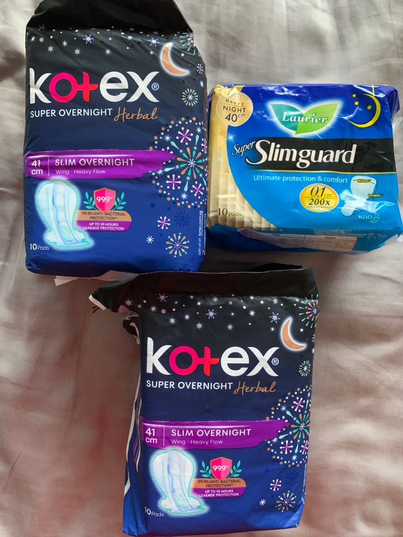 Kotex super overnight 41cm and Laurier slimguard 40cm, Beauty ...