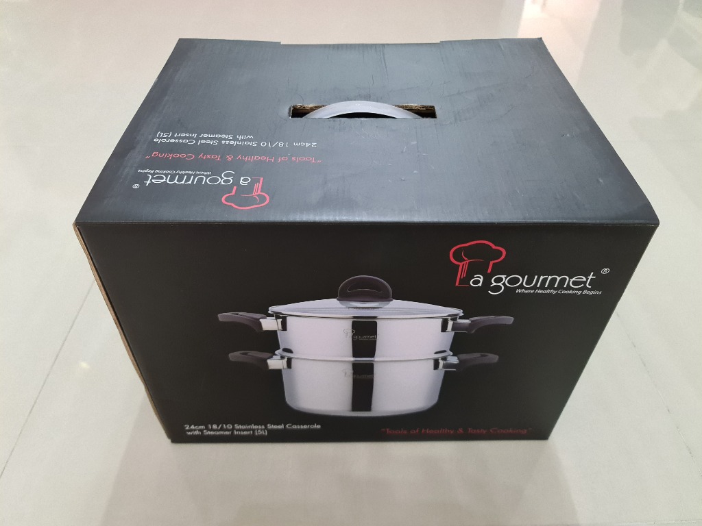 La gourmet 24x13cm ( 5L ) 18/10 Stainless Steel Casserole with Steamer ...
