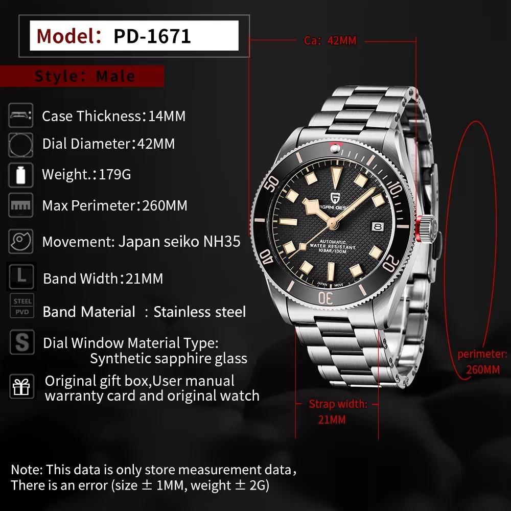 Pagani Design PD-1671 Black Bay 58 (NH35 Automatic) - Black, Luxury ...