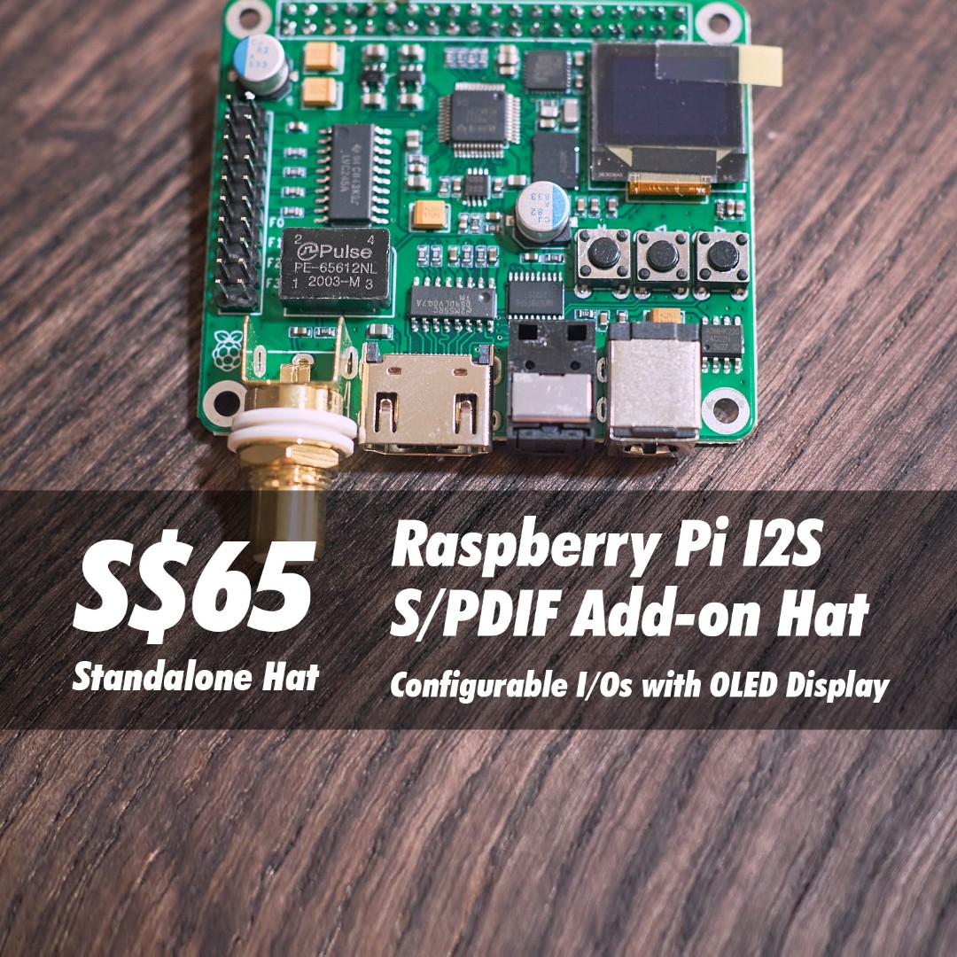 Raspberry Pi I2S S/PDIF Add-on Hat Configurable Inputs and Outputs with OLED Display, Audio ...