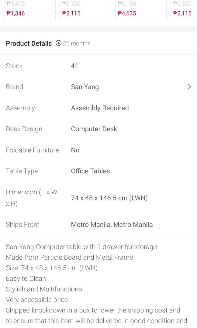 San Yang Computer Table with drawer and shelf, Furniture & Home Living ...