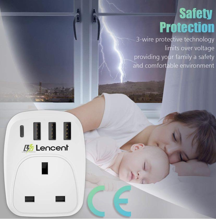 LENCENT USB Plug Charger UK with 1 Type C and 3 USB Ports, TV & Home ...