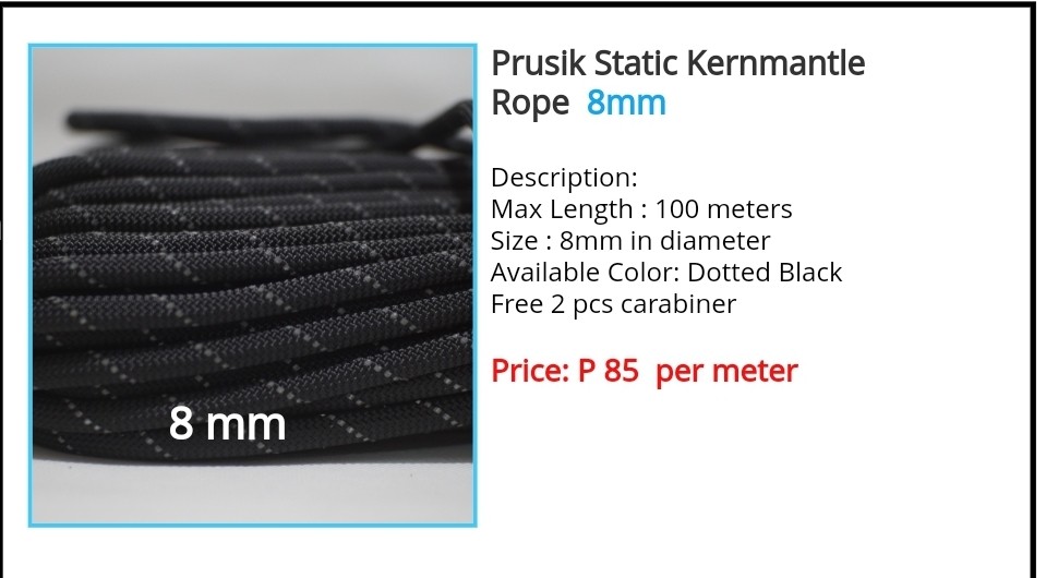 Prusik Static Kernmantle Rope 8mm With Freebies, Commercial ...