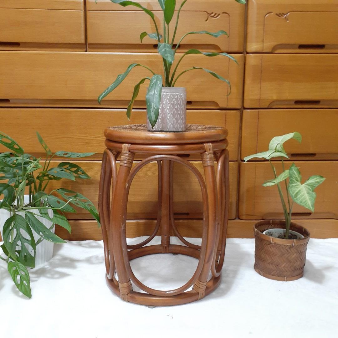 Solihiya rattan round stool /side table / plant stand pedestal ...