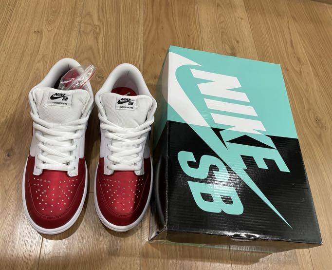 Supreme X Nike SB Dunk Low Jewel Swoosh Red Size US 9.5, Fesyen Pria ...