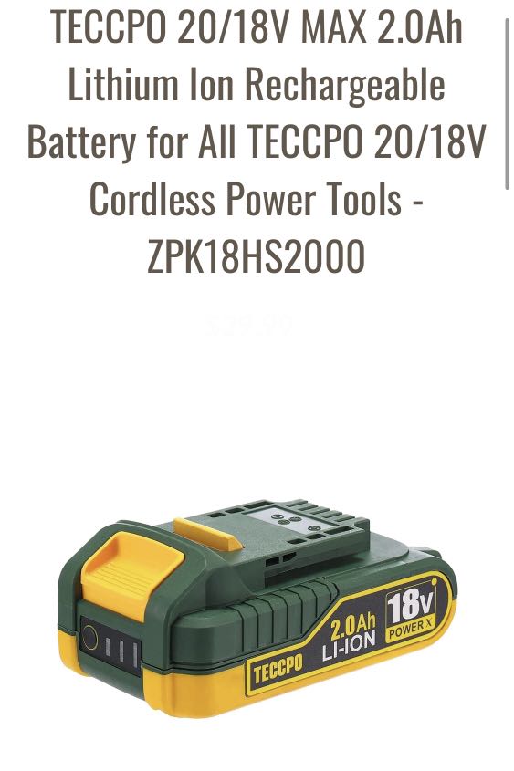 TECCPO 20/18V MAX 2.0Ah Lithium Ion Rechargeable Battery for All TECCPO ...