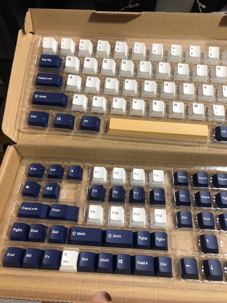 BN pbt oem navy blue and white rudy keycaps for mechanical keyboard ...