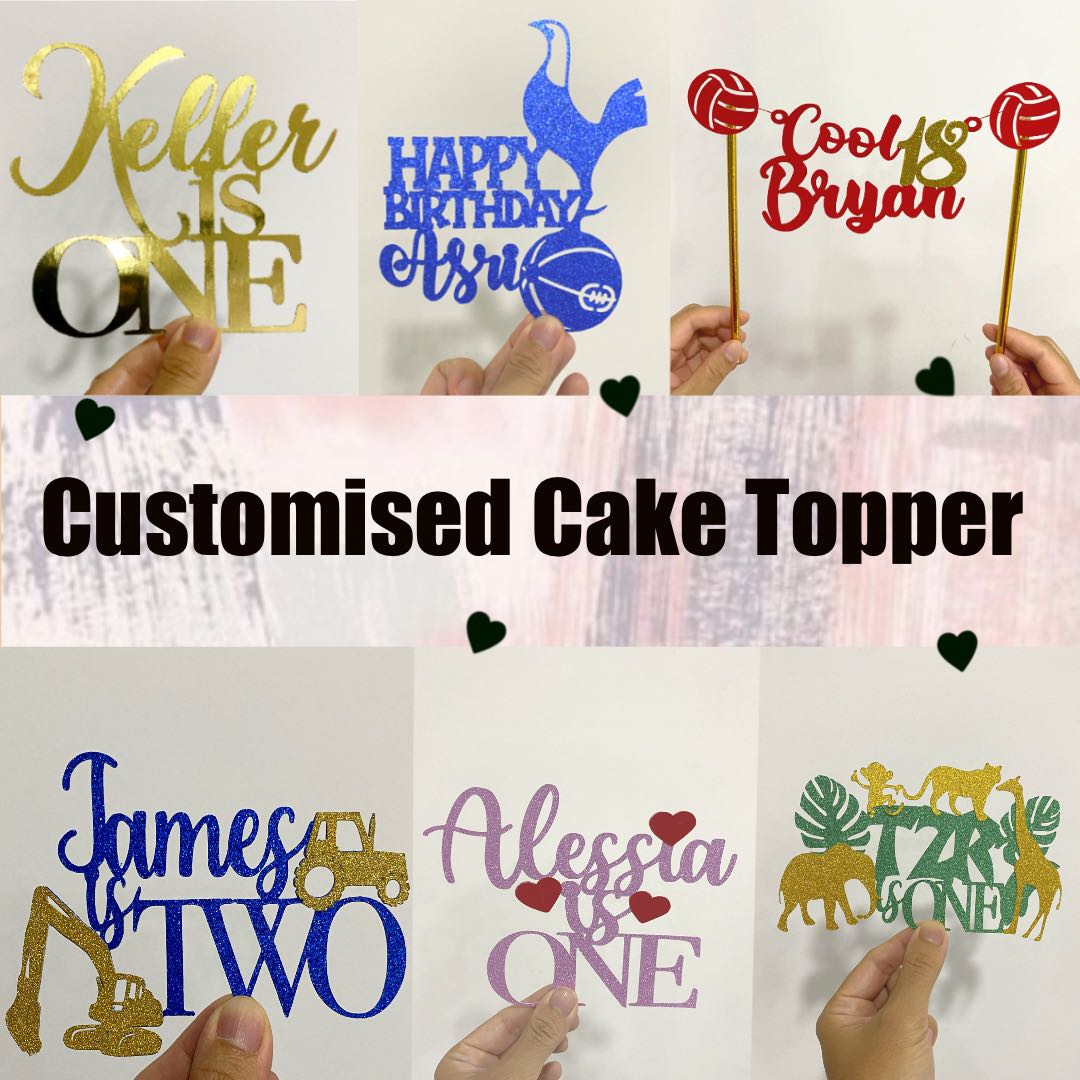 Customised party cake topper (food safety stick included), Hobbies ...