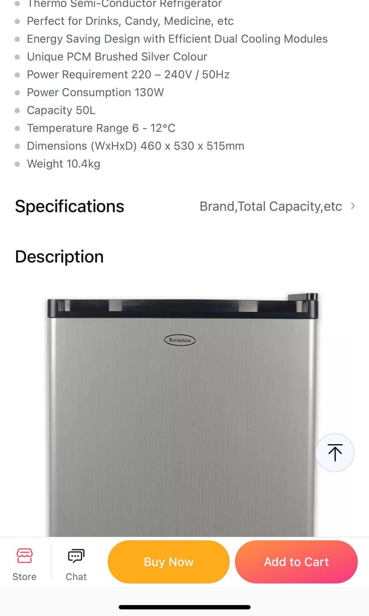 Europace ER9250 Silver Mini Bar Fridge 50L, TV & Home Appliances ...