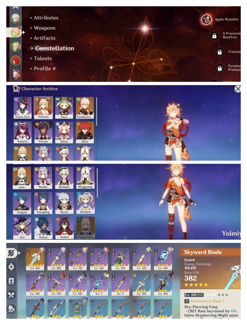 Genshin Impact Account (Yoimiya + Kazuha + Diluc + Jean + Skyward Sword ...