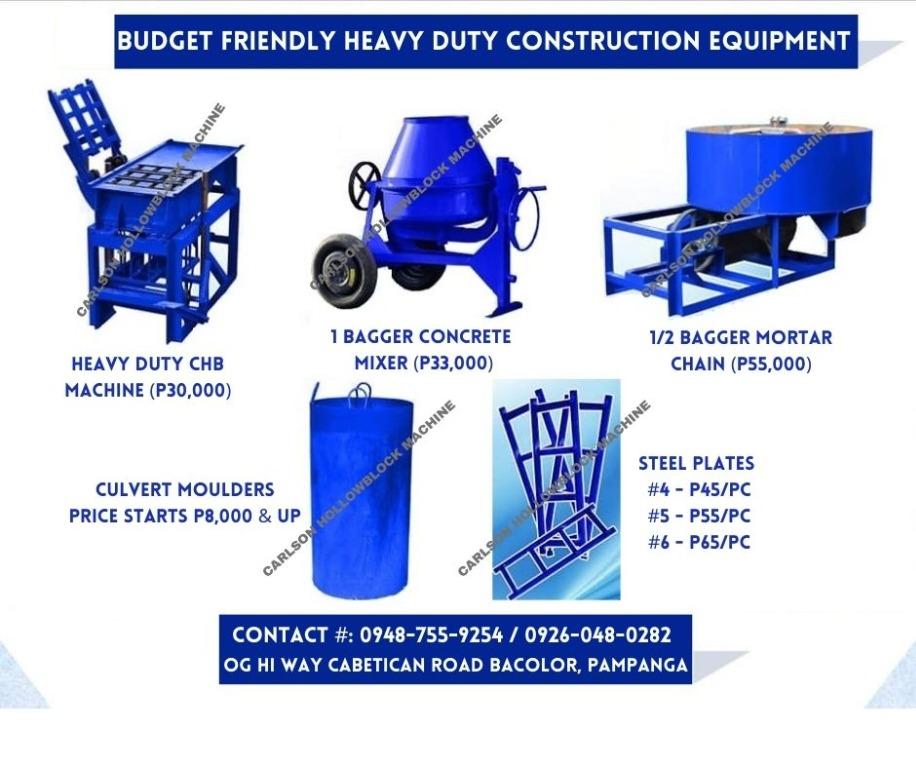 HEAVY DUTY CONSTRUCTION EQUIPMENT - FABRICATION (Mortar Mixer, 1 Bagger ...