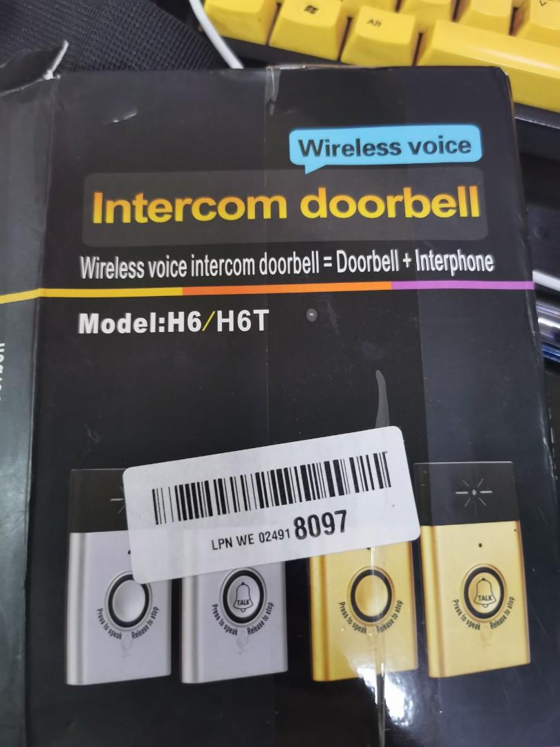 2 Way Wireless Voice Intercom Doorbell + Interphone (H6/H6T), Furniture ...