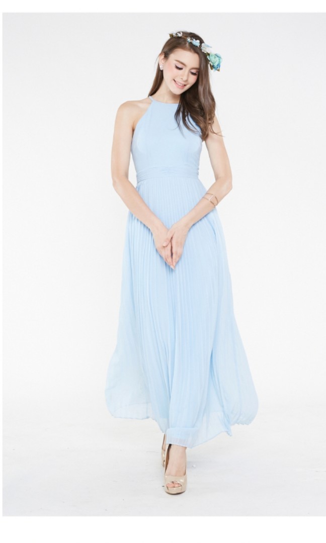 INTQ TILLIE PRESS PLEATS MAXI DRESS IN SKY BLUE, Women's Fashion ...