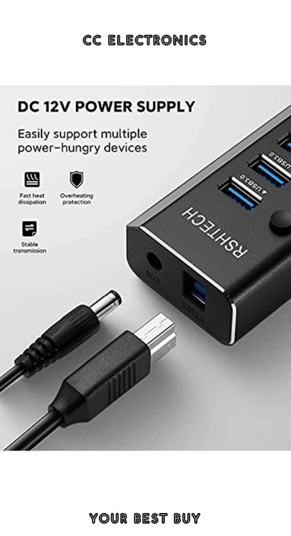 .New USB 3.0 Hub Powered RSHTECH 24W 7 Port USB 3 Data Hub Aluminum Portable USB Splitter with ...