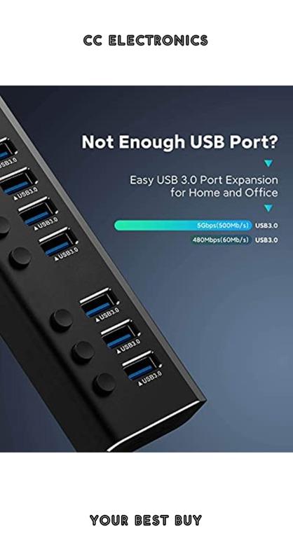 .New USB 3.0 Hub Powered RSHTECH 24W 7 Port USB 3 Data Hub Aluminum Portable USB Splitter with ...