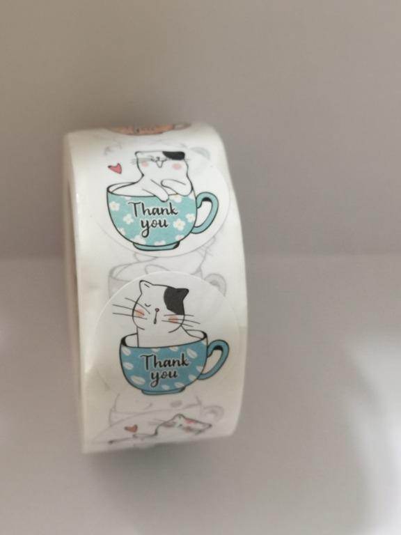 (現貨)貓咪Thank you sticker label 感謝貼紙, 興趣及遊戲, 手作＆自家設計, 文具及工藝 - 節日佈置及裝飾 ...
