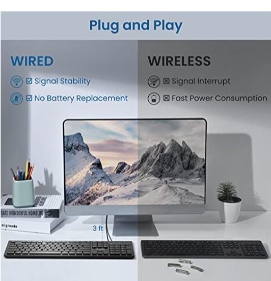 VicTsing Keyboard 4.9ft Cable, wired Computer Keyboard with Stands, Low ...