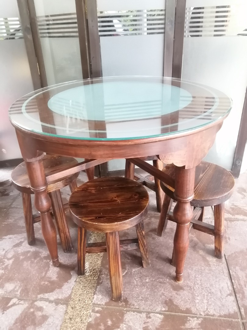 Vintage Peranakan Round Dining Table & Stools, Furniture & Home Living ...