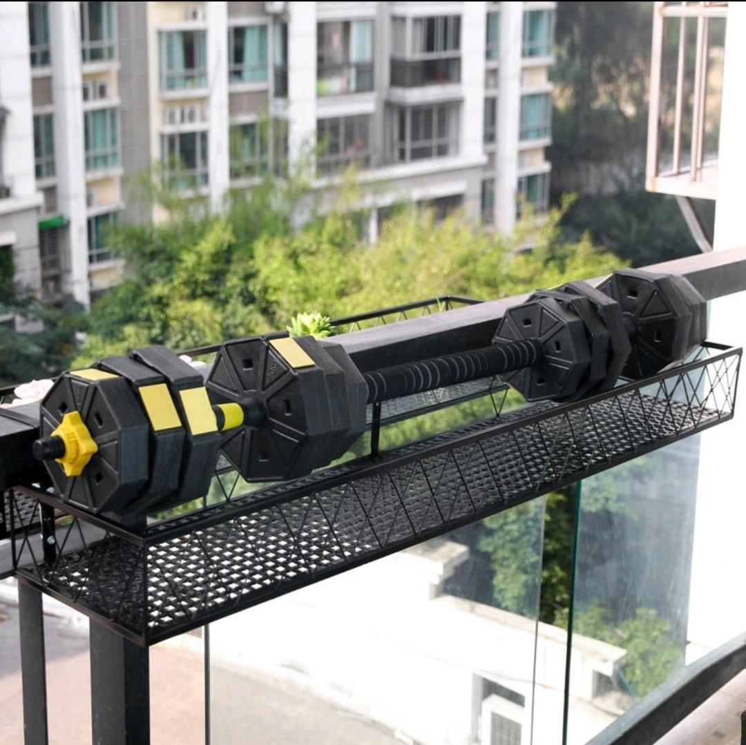 Wall mounted Wrought Iron Railing Hanging Plant Rack, Furniture & Home ...