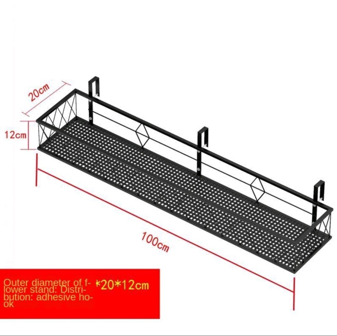 Wall mounted Wrought Iron Railing Hanging Plant Rack, Furniture & Home ...