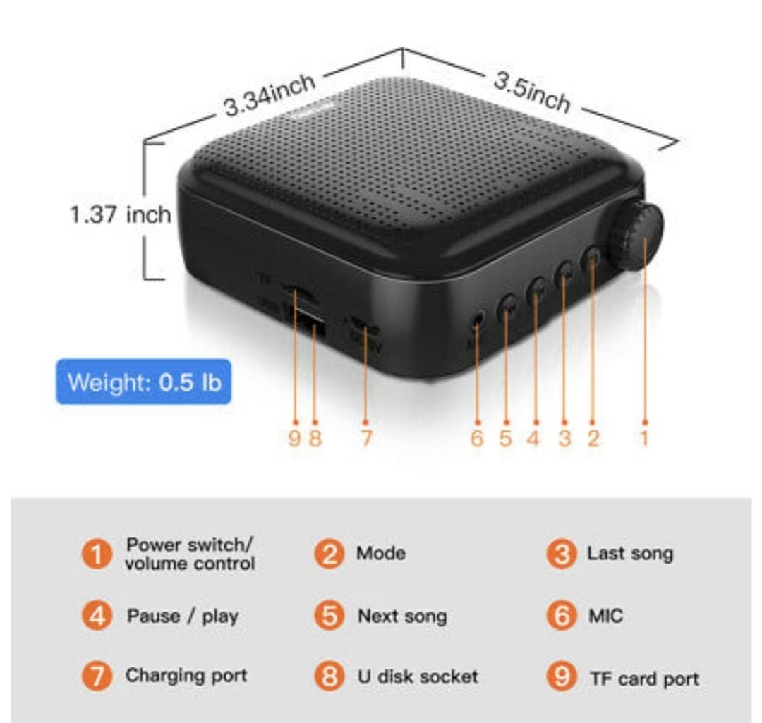 3534) APORO T15 Voice Amplifier Speaker Megaphone With Microphone ...