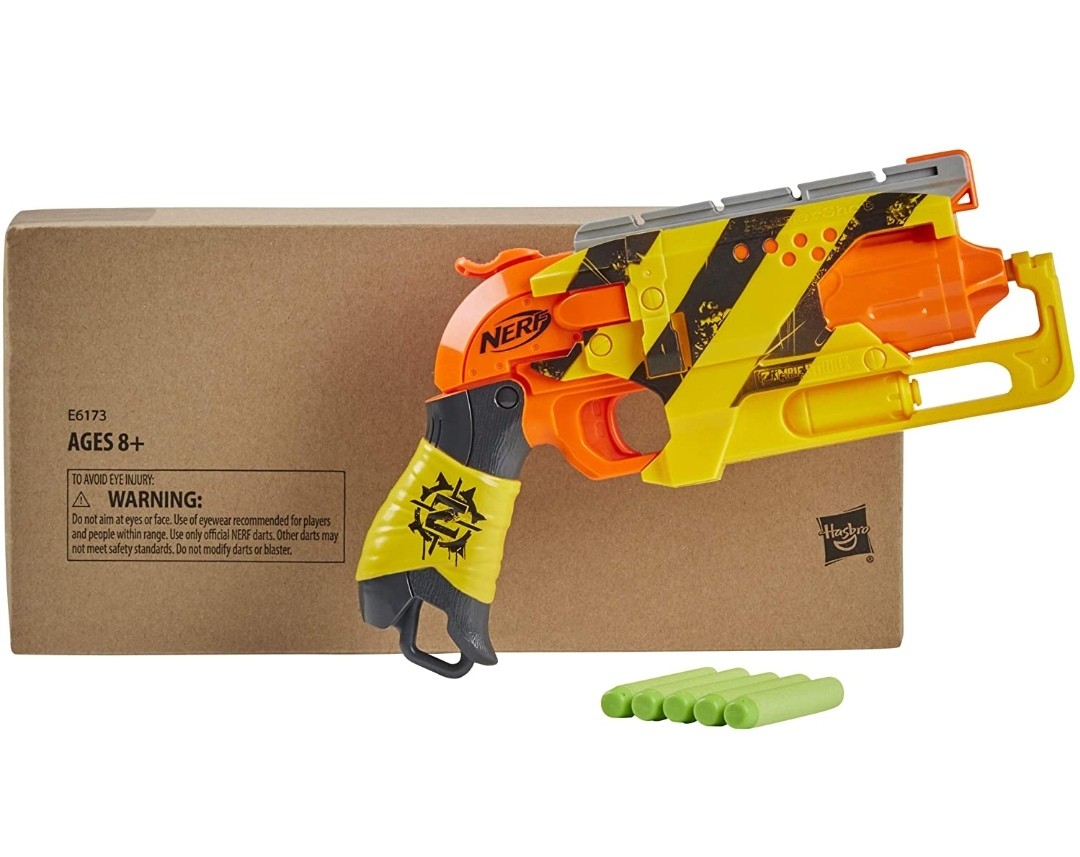 BNIB Nerf Zombie Strike Hammershot Yellow Caution with Black Stripes ...