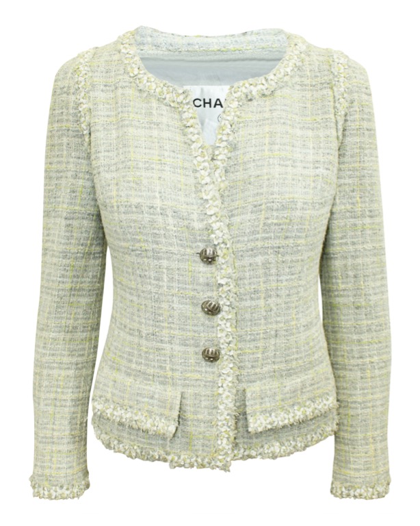CHANEL Iconic Tweed Jacket with Embossed Silver Buttons, Luxury ...