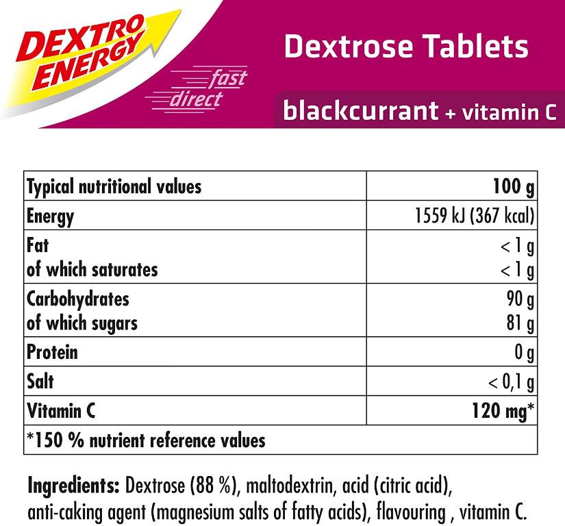 Dextro Energy Blackcurrant Glucose tablets with Vitamin C, Double pack ...