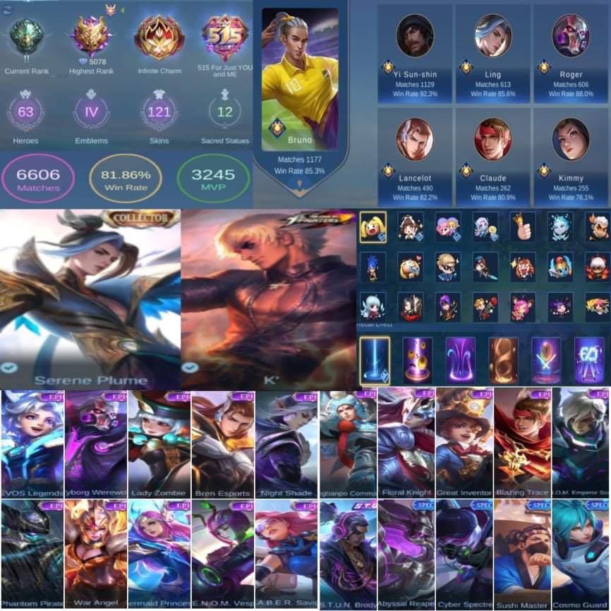 High WR Collector Ling x KOF Gusion Mobile Legends Account (Many Epic ...