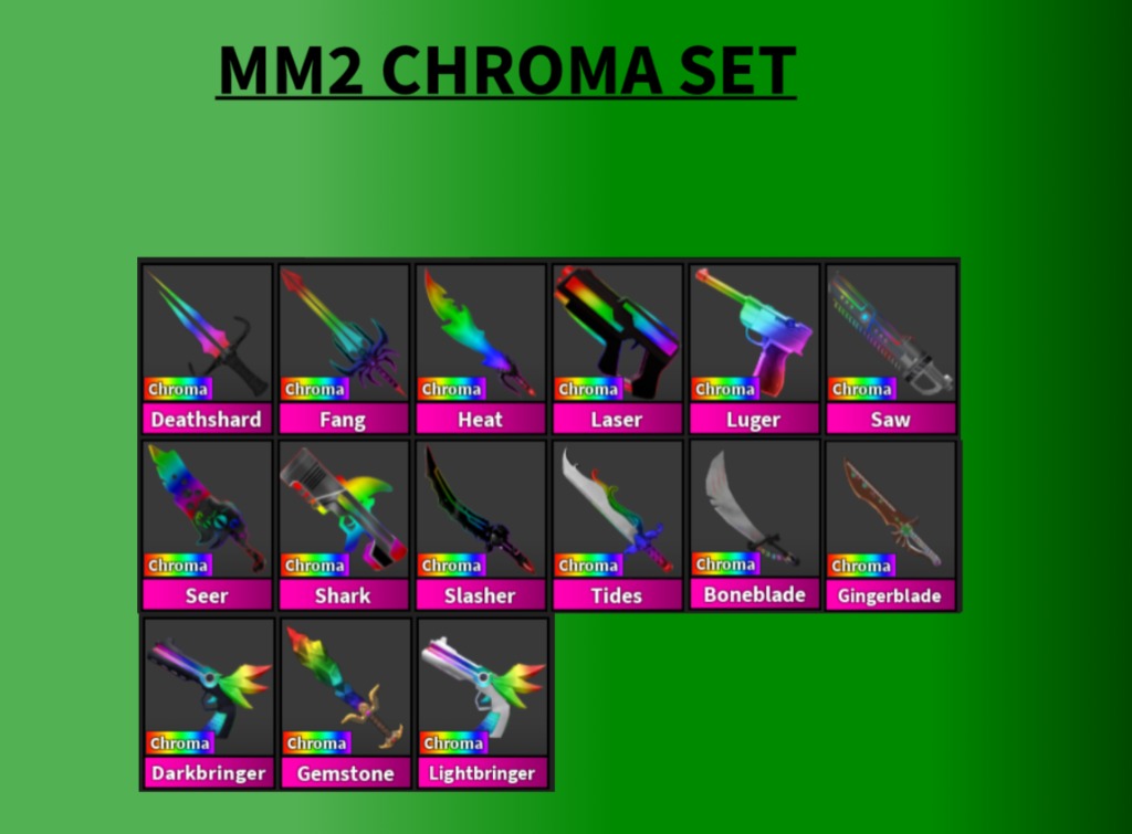 Roblox Murder Mystery 2 Chroma Weapon Set [Contains every Chroma Weapon ...