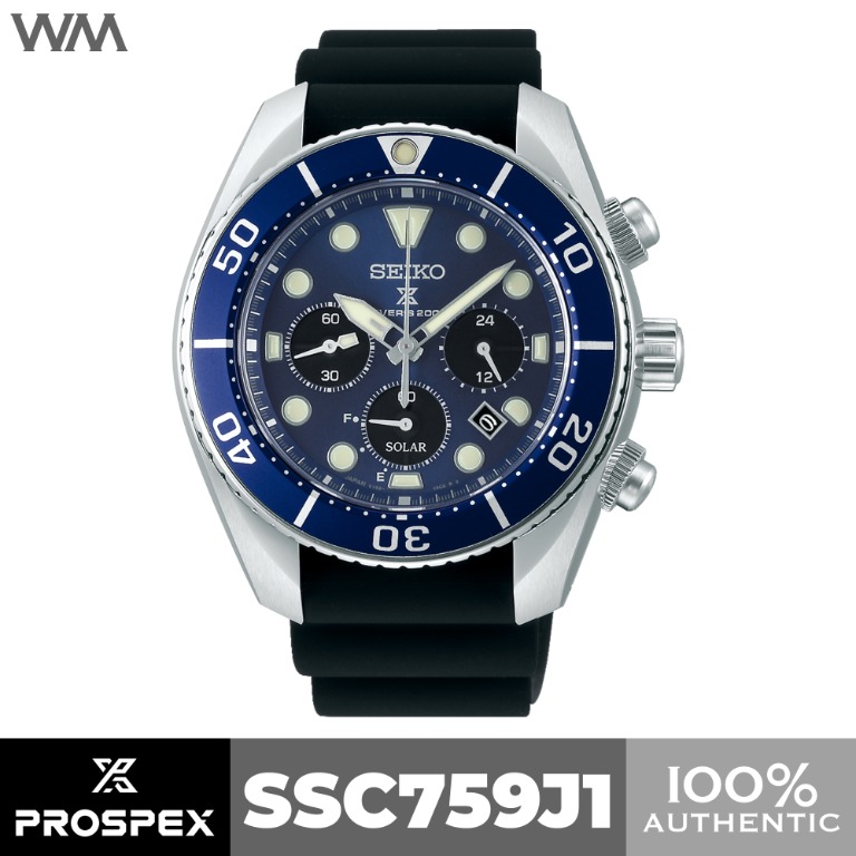 Seiko Prospex Sumo Blue Solar Chronograph Diver's Watch SSC759 SSC759J1 ...