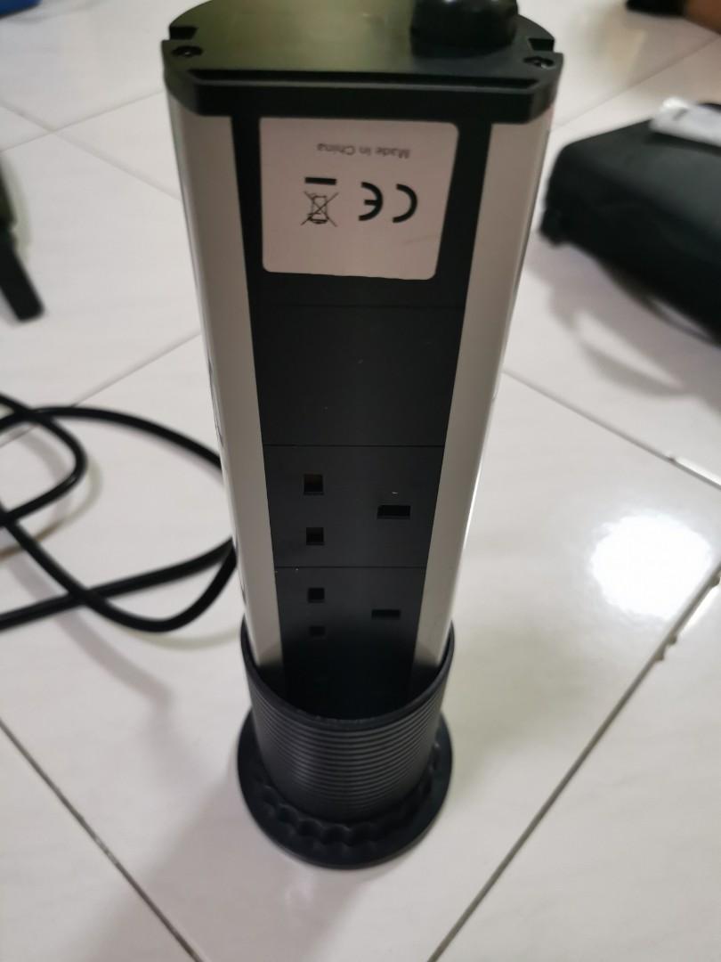 3 Way Standing Adjustable Extension Socket UK Plug Adaptor with 2 USB ...