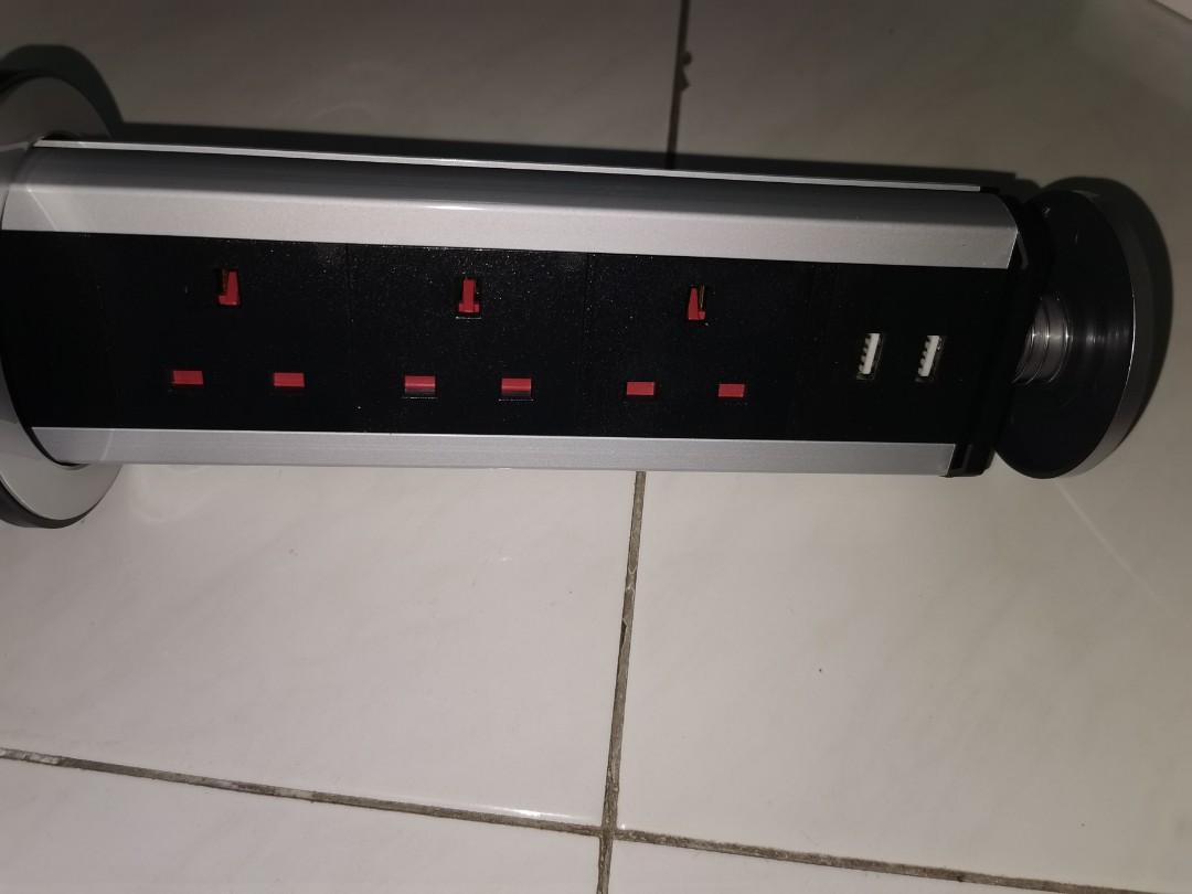 3 Way Standing Adjustable Extension Socket UK Plug Adaptor with 2 USB ...