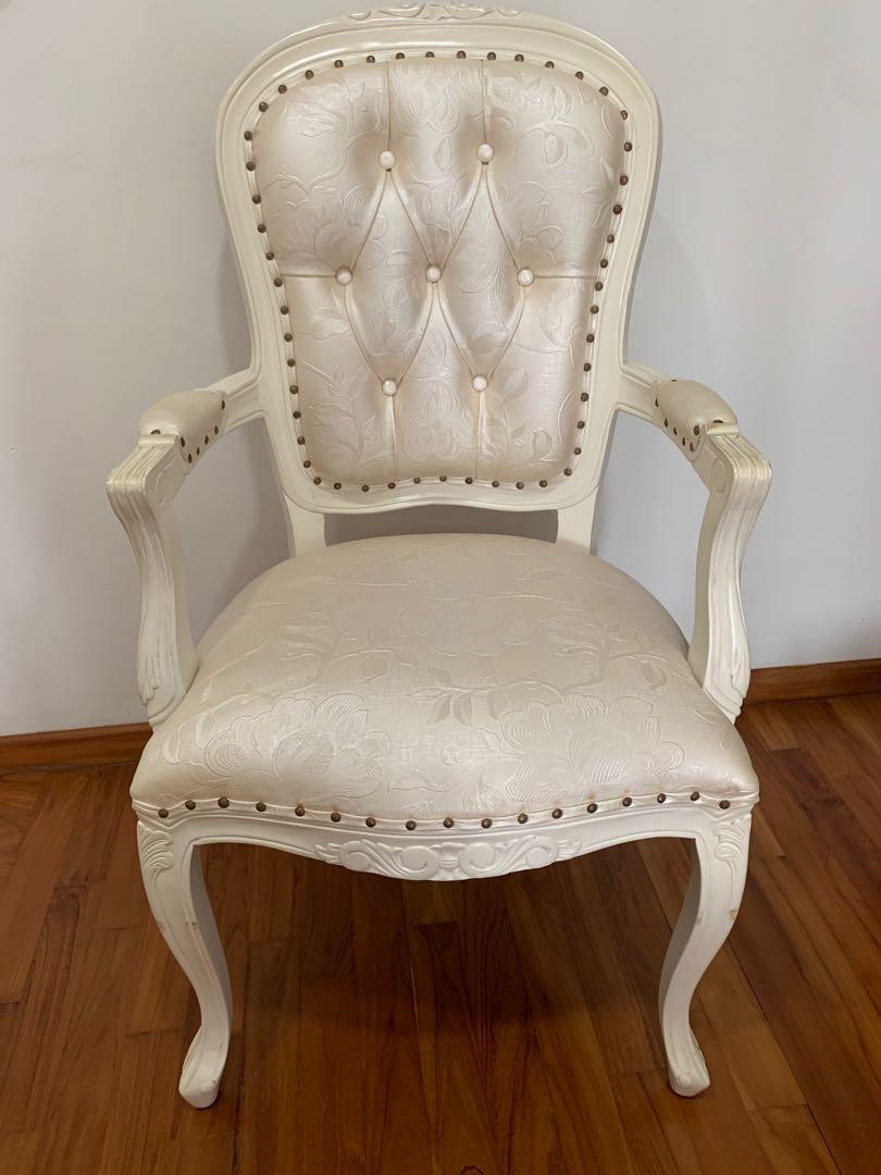 Victorian white study desk and Victorian chair with armrest set ...