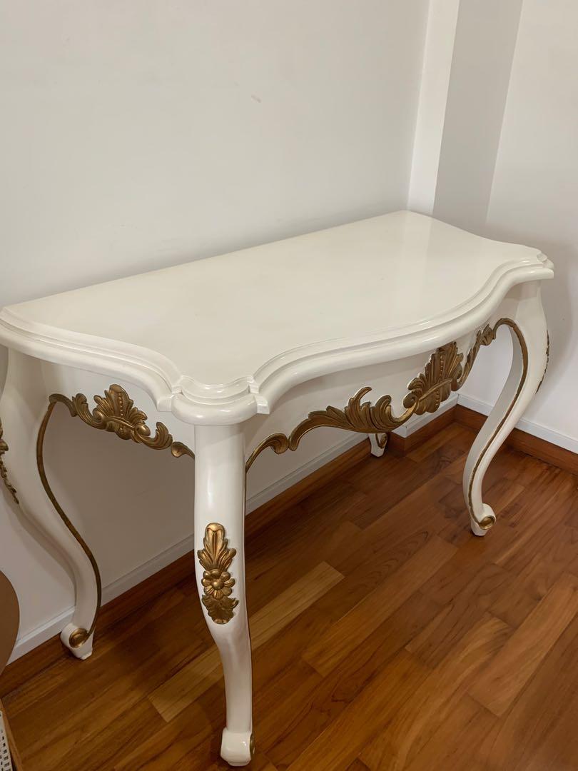 Victorian white study desk and Victorian chair with armrest set ...