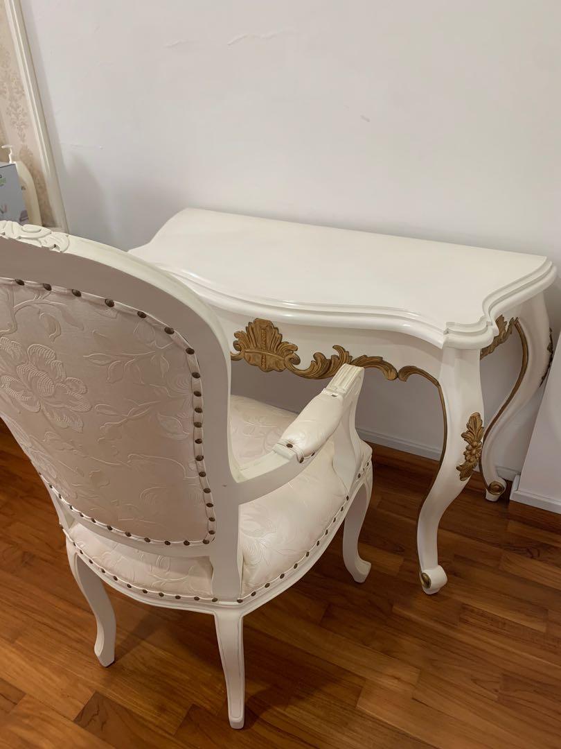 Victorian white study desk and Victorian chair with armrest set ...