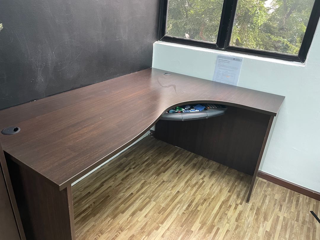 Dark brown L shape table, Furniture & Home Living, Furniture, Tables ...