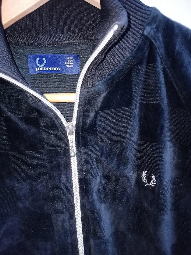 Fred Perry velvet checkered boards track jacket, Women's Fashion, Coats ...