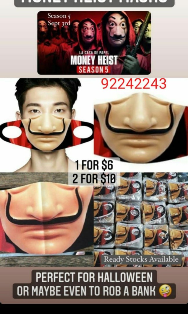 Money Heist, Health & Nutrition, Face Masks & Face Shields on Carousell