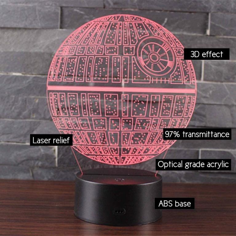 NHSUNRAY 3D Death Star Lamp 3D Illusion Night Light 7 Color Touch Lamp ...