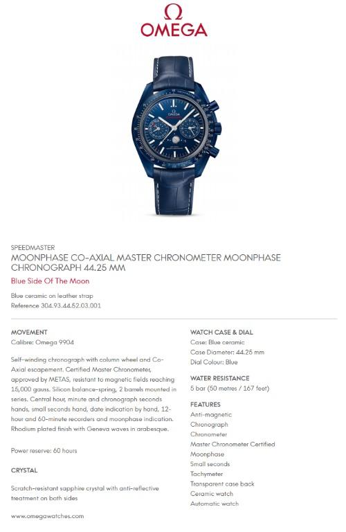 Omega MOONPHASE CO AXIAL MASTER CHRONOMETER MOONPHASE CHRONOGRAPH 44.25 ...