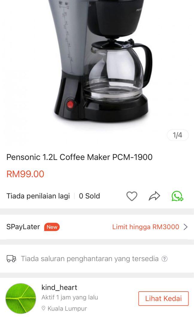 Pensonic 1.2L Coffee Maker PCM-1900, TV & Home Appliances, Kitchen ...