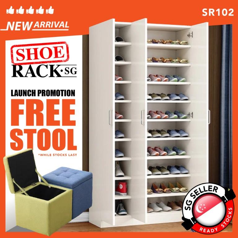 [FULLY ASSEMBLED] SR-102 White 1.8m (Height) Shoe Rack / Shoe Cabinet ...